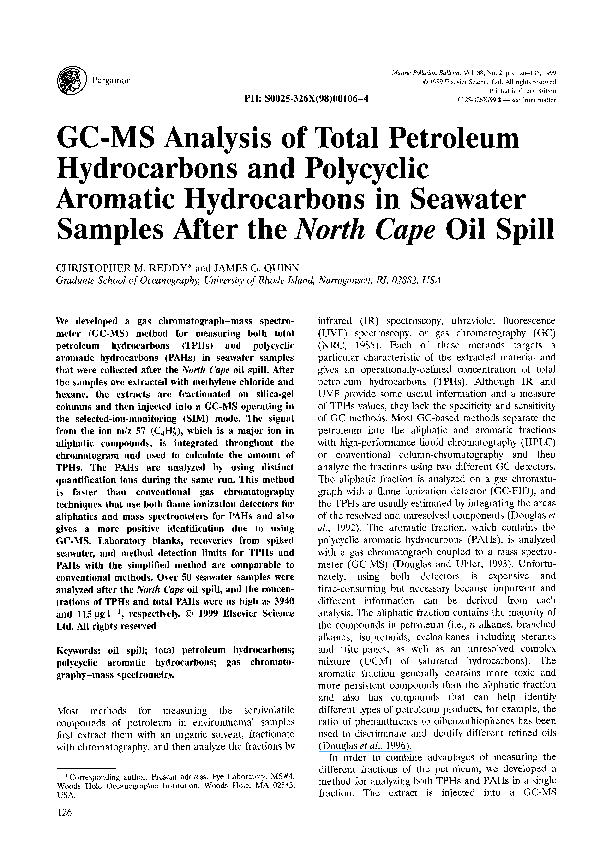 (PDF) GC-MS analysis of total petroleum hydrocarbons and polycyclic aromatic hydrocarbons in ...
