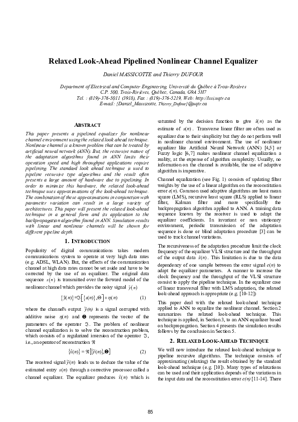 (PDF) Relaxed look-ahead pipelined nonlinear channel equalizer