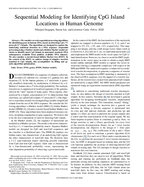 (PDF) Sequential modeling for identifying CpG island locations in human ...