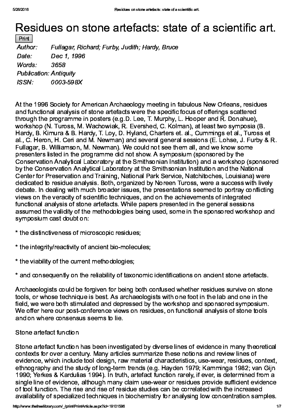 (PDF) Residues on stone artefacts: state of a scientific art