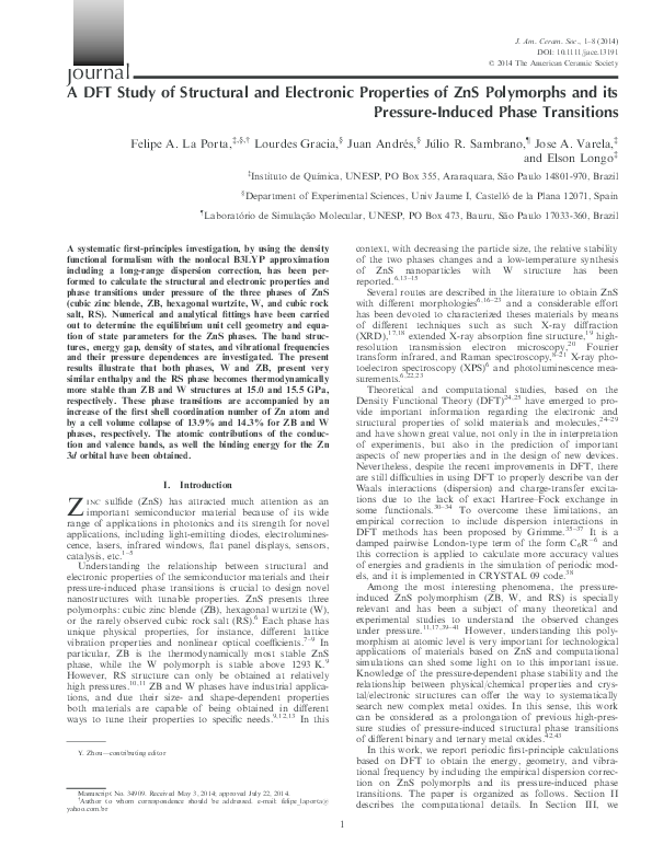 (PDF) A DFT Study of Structural and Electronic Properties of ZnS Polymorphs and its Pressure ...