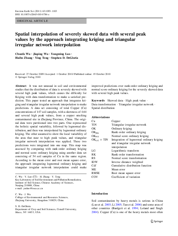 Pdf Spatial Interpolation Of Severely Skewed Data With Several Peak