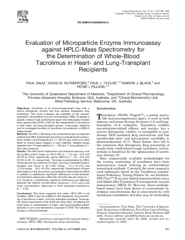(PDF) Evaluation of microparticle enzyme immunoassay against HPLC-mass ...