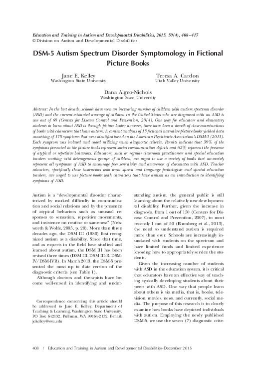 (PDF) DSM-5 Autism Spectrum Disorder Symptomology in Fictional Picture ...