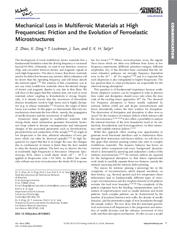 (PDF) Mechanical Loss in Multiferroic Materials at High Frequencies: Friction and the Evolution ...