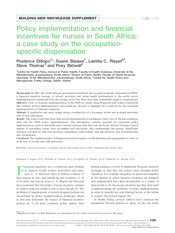 (PDF) Policy implementation and financial incentives for nurses in ...
