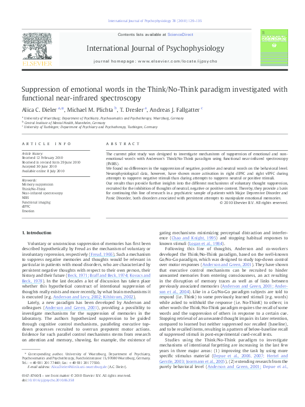 (PDF) Suppression of emotional words in the Think/No-Think paradigm ...