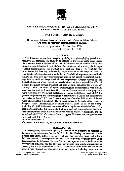 (PDF) Fertile estrus induced in bitches by bromocryptine, a dopamine ...
