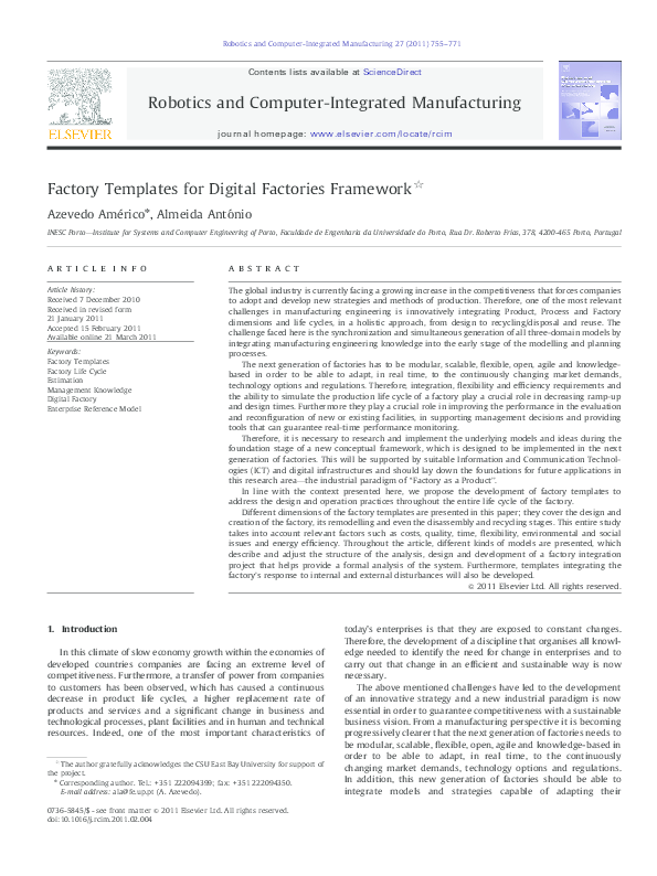 (PDF) Factory Templates for Digital Factories Framework