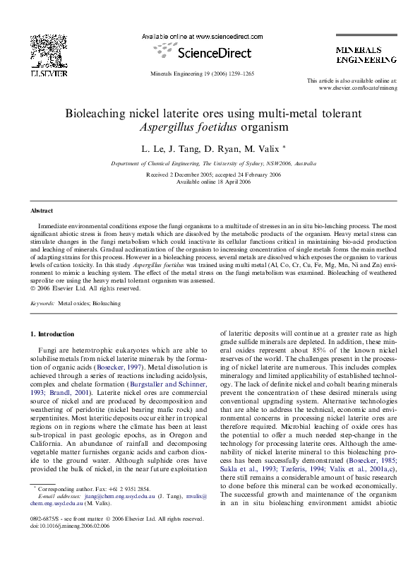 (PDF) Bioleaching nickel laterite ores using multi-metal tolerant ...