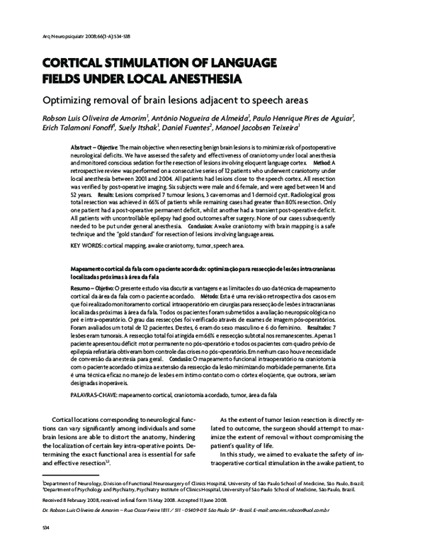 (PDF) Cortical stimulation of language fields under local anesthesia ...