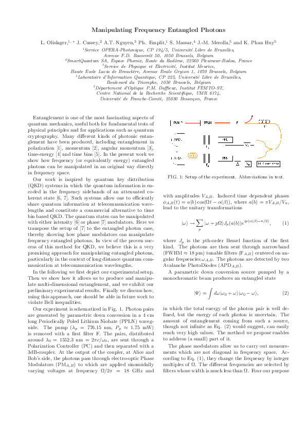 (PDF) Manipulating Frequency Entangled Photons