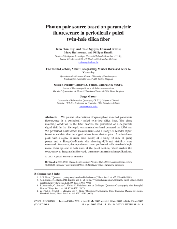 (PDF) Photon pair source based on parametric fluorescence in ...