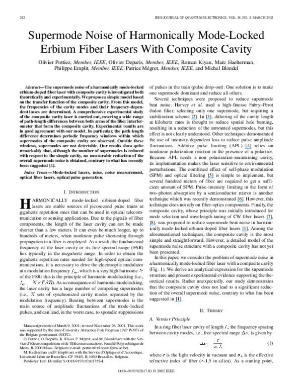 (PDF) Supermode noise of harmonically mode-locked erbium fiber lasers ...