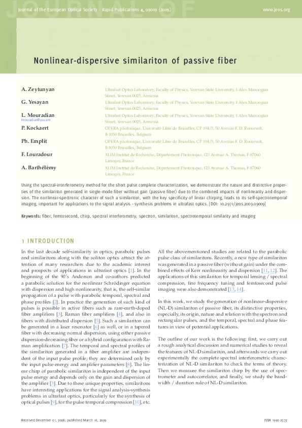 (PDF) Nonlinear-dispersive similariton of passive fiber