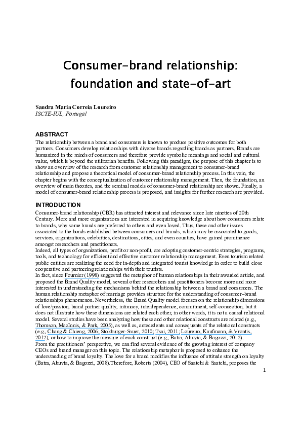 (PDF) Consumer-brand relationship: Foundation and state-of-the-art