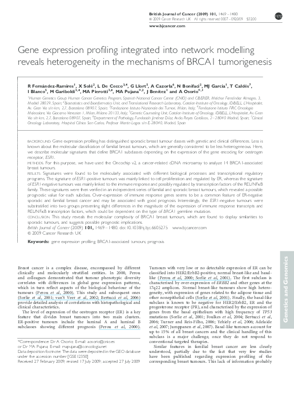 (PDF) Gene expression profiling integrated into network modelling reveals heterogeneity in the ...