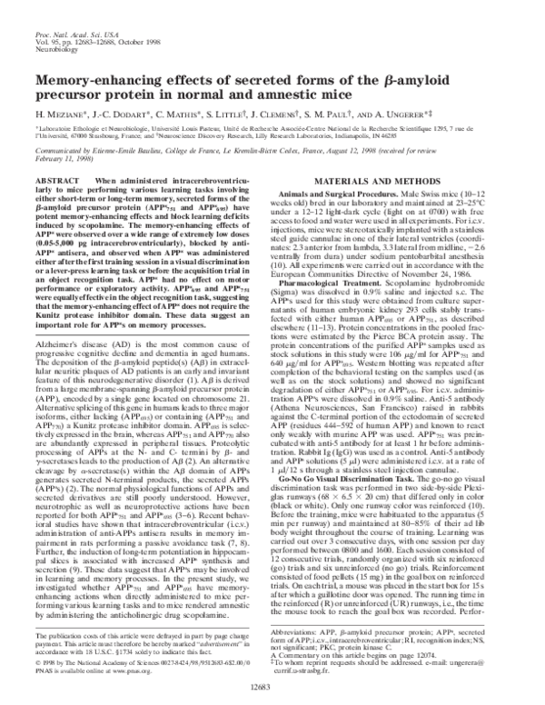 (PDF) Memory-enhancing effects of secreted forms of the -amyloid ...