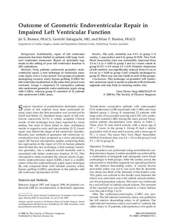 (PDF) Outcome of geometric endoventricular repair in impaired left ...