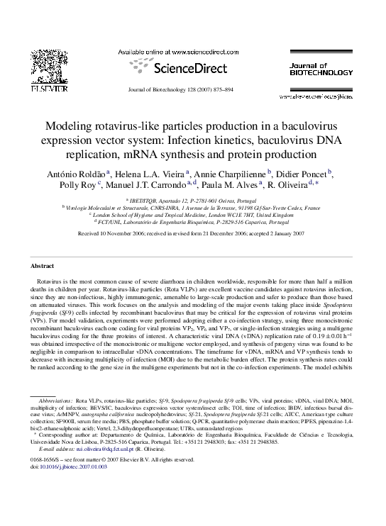 (PDF) Modeling rotavirus-like particles production in a baculovirus ...