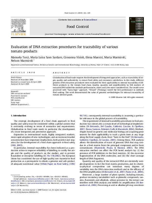 (PDF) Evaluation of DNA extraction procedures for traceability of ...