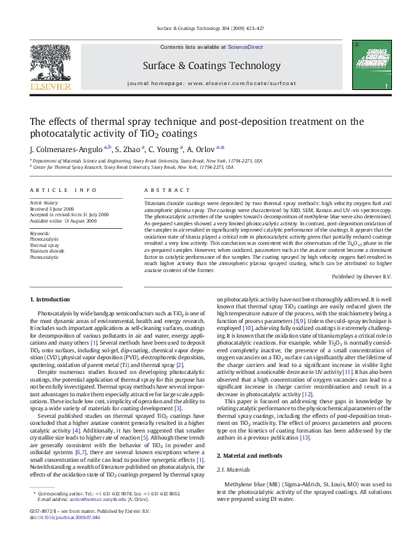 (PDF) The effects of thermal spray technique and post-deposition ...