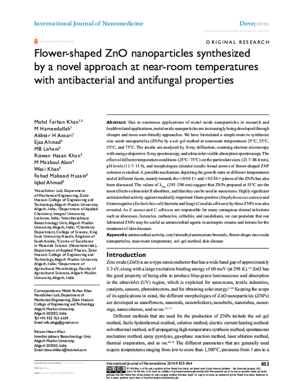 (PDF) Flower-shaped ZnO nanoparticles synthesized by a novel approach ...