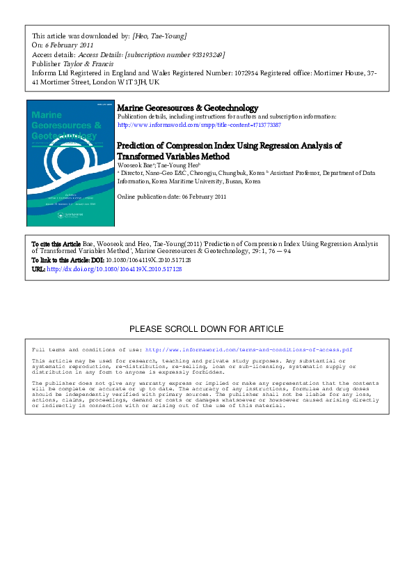 Pdf Prediction Of Compression Index Using Regression Analysis Of