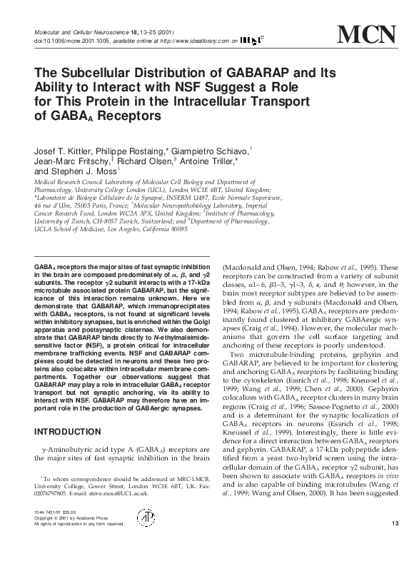 (PDF) The Subcellular Distribution of GABARAP and Its Ability to ...