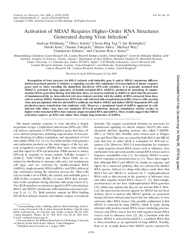 (PDF) Activation of MDA5 Requires Higher-Order RNA Structures Generated ...