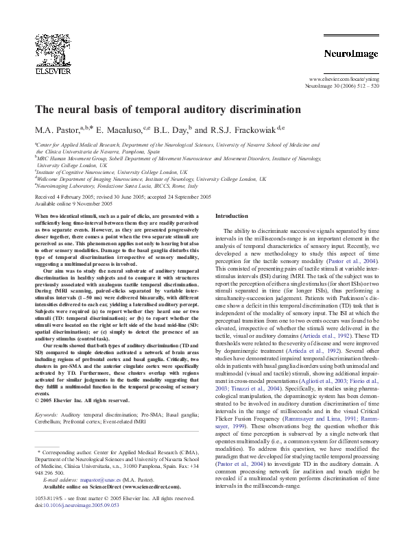 (PDF) The neural basis of temporal auditory discrimination