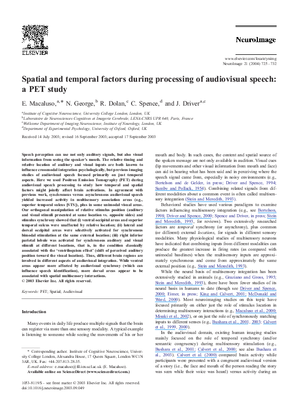 (PDF) Spatial and temporal factors during processing of audiovisual ...