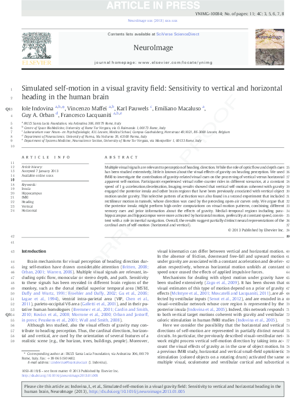 Pdf Simulated Self Motion In A Visual Gravity Field Sensitivity To