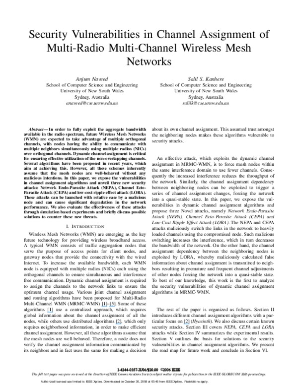 (PDF) NIS07-5: Security Vulnerabilities in Channel Assignment of Multi-Radio Multi-Channel ...