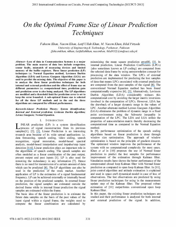 (PDF) On the optimal frame size of linear prediction techniques