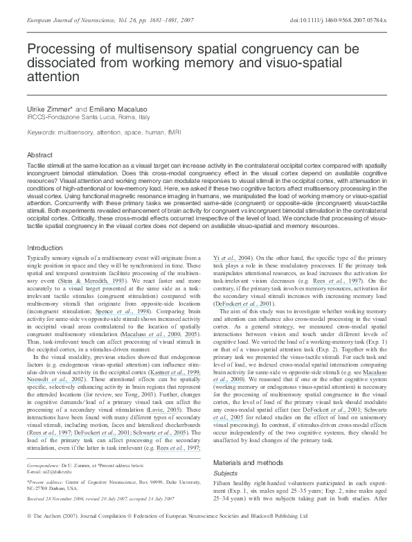 (PDF) Processing of multisensory spatial congruency can be dissociated from working memory and ...