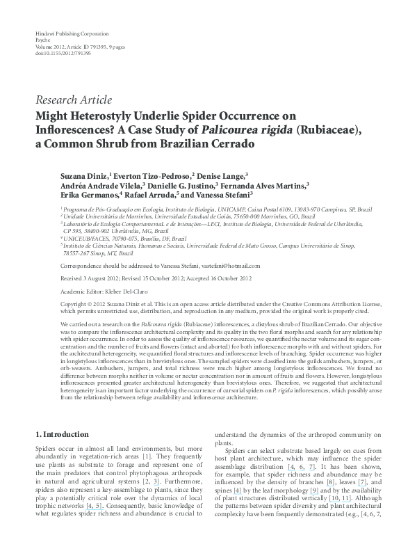 (PDF) Might Heterostyly Underlie Spider Occurrence on Inflorescences? A ...