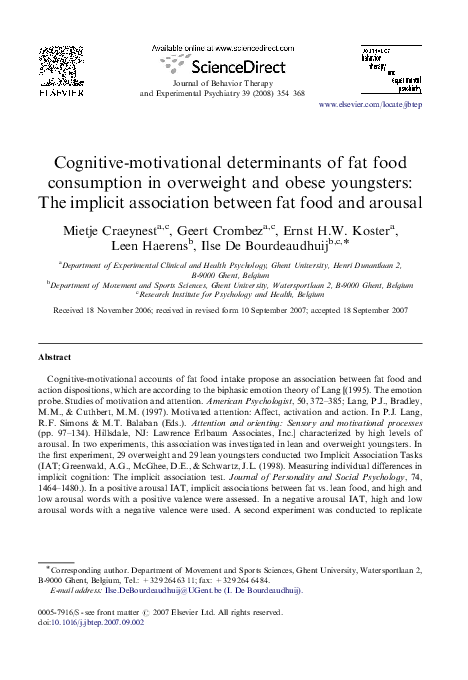 (PDF) Cognitive-motivational determinants of fat food consumption in ...