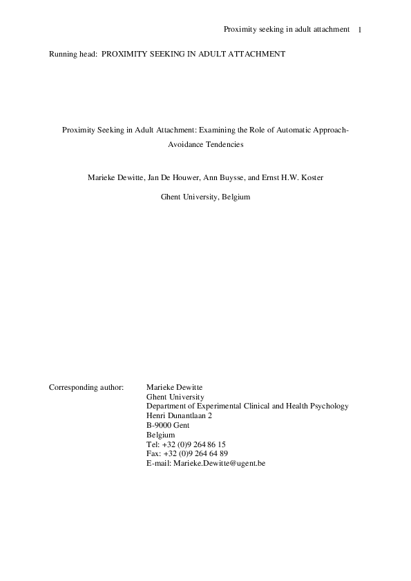 (PDF) Proximity seeking in adult attachment: Examining the role of ...