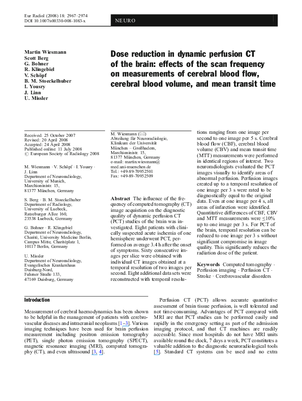 Pdf Dose Reduction In Dynamic Perfusion Ct Of The Brain Effects Of The Scan Frequency On