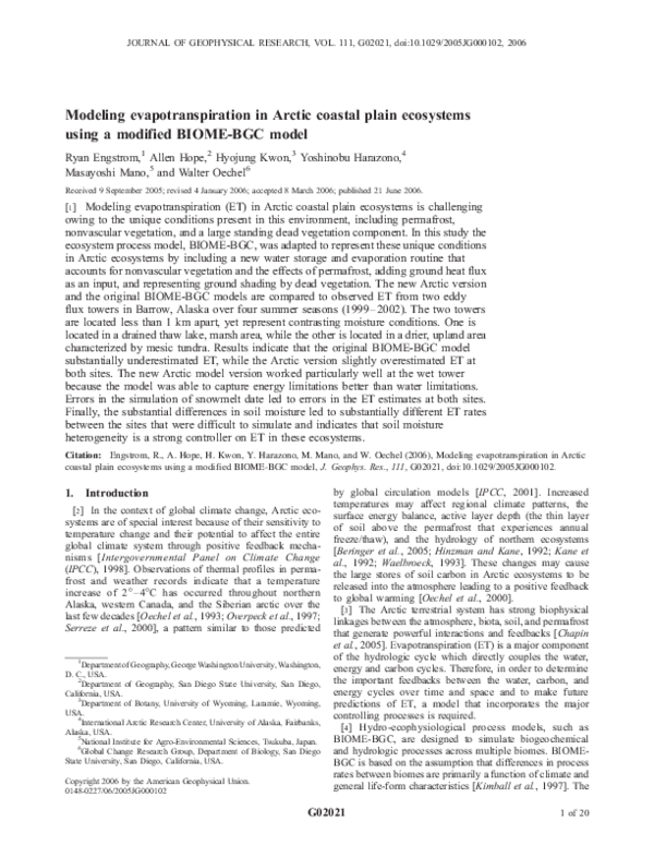 (PDF) Modeling evapotranspiration in Arctic coastal plain ecosystems ...