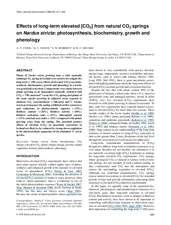 (PDF) Effects of long-term elevated [CO2] from natural CO2 springs on ...