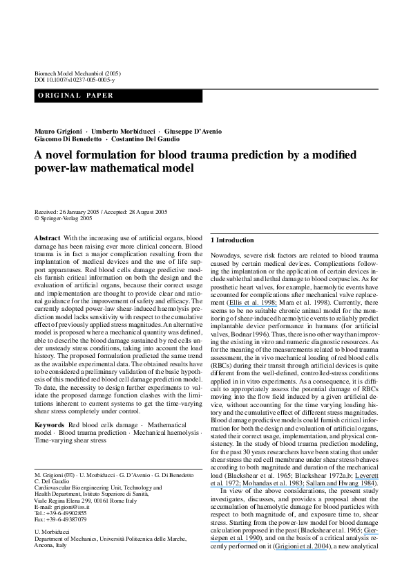 (PDF) A novel formulation for blood trauma prediction by a modified ...