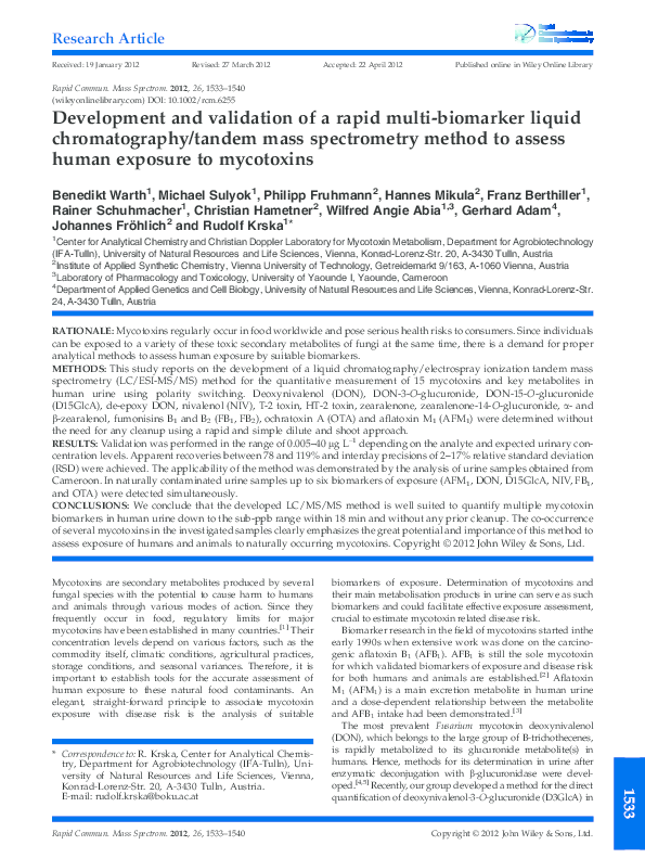 (PDF) Development and validation of a rapid multi-biomarker liquid chromatography/tandem mass ...