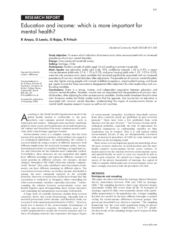 (PDF) Education and income: which is more important for mental health?