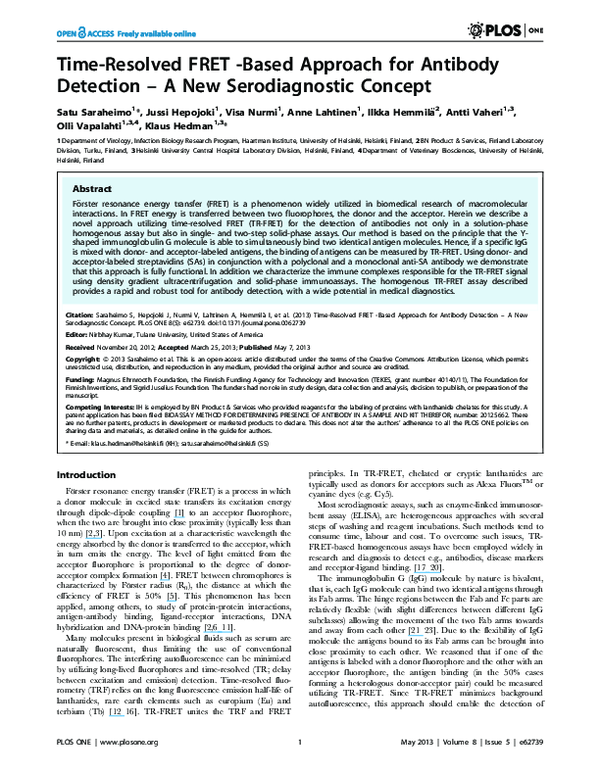 (PDF) Time-Resolved FRET -Based Approach for Antibody Detection – A New ...