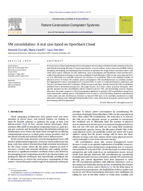 Pdf Vm Consolidation A Real Case Based On Openstack Cloud