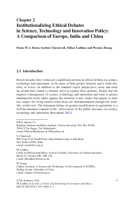 (PDF) Institutionalizing Ethical Debates in Science, Technology and ...