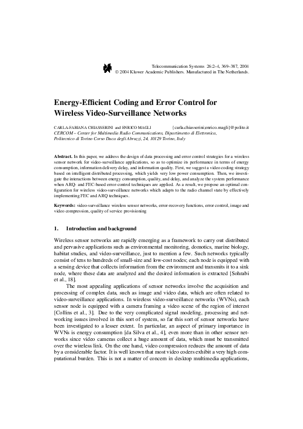 (PDF) Energy-Efficient Coding and Error Control for Wireless Video-Surveillance Networks