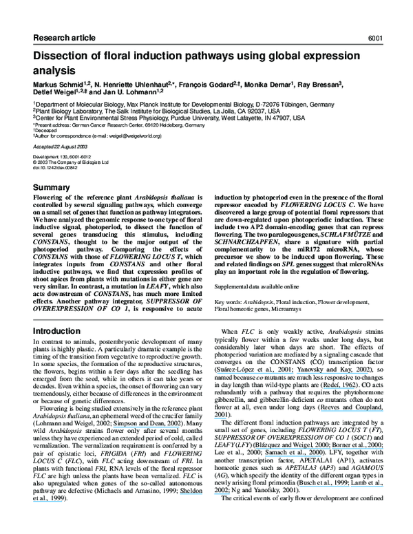(PDF) Dissection of floral induction pathways using global expression ...